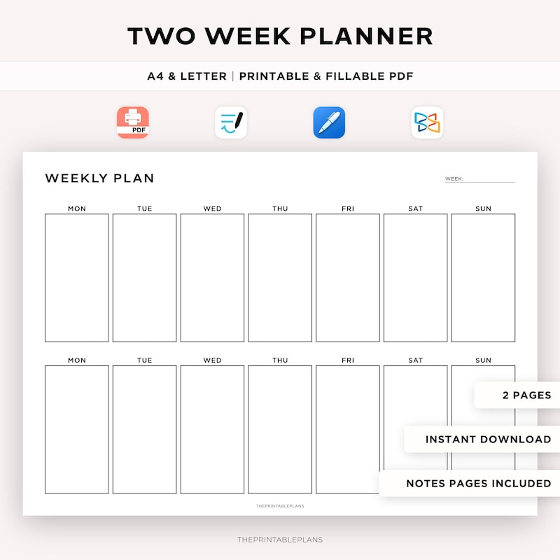 Printable One Week Calendar - Etsy
