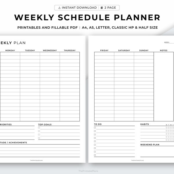 Printable Weekly Planner - Etsy