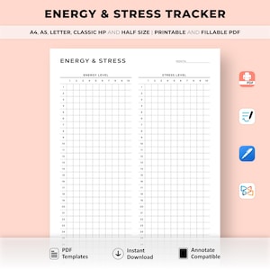 Energy and Stress Tracker Printable, Energy Level Tracker, Stress ...