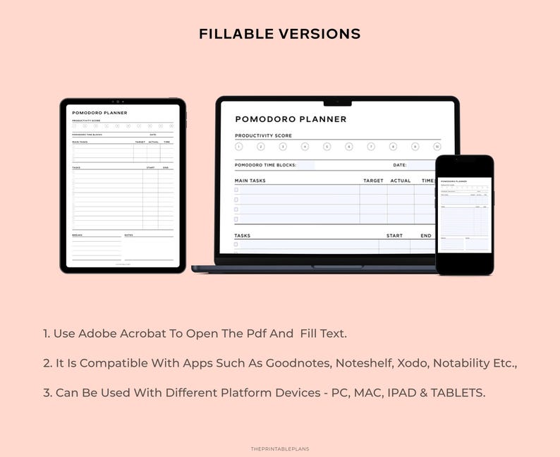 Pomodoro Planner Printable, Pomodoro Tracker, Time Tracker ...