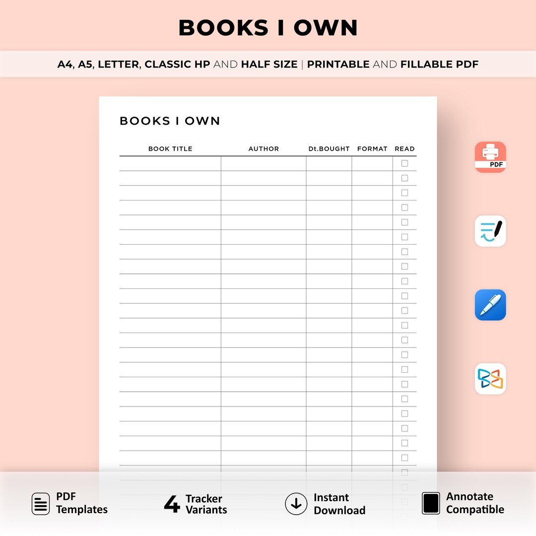 Books I Have Tracker, TBR Tracker, TBR List, Books I Own, Book Tracker ...