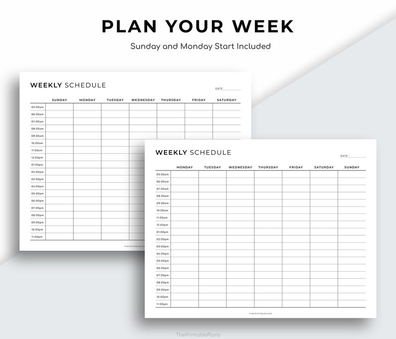 Hourly Weekly Schedule Landscape, Weekly Planner Printable, Week at a ...