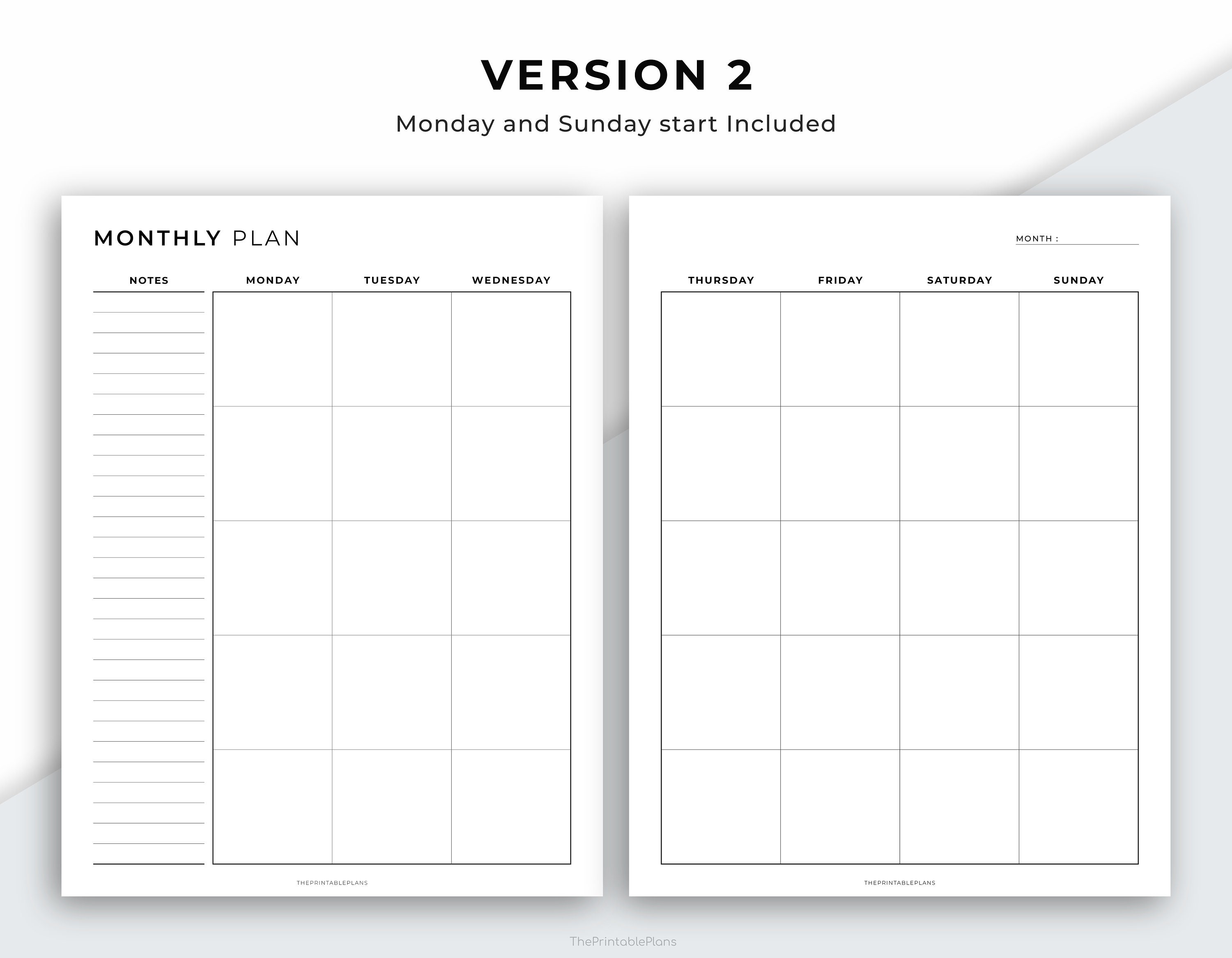 Undated Monthly Planner Printable Month on Two Pages Month - Etsy