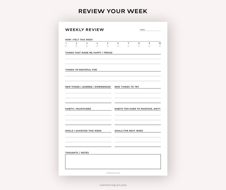 Weekly Review Printable, Weekly Reflection, Weekly Evaluation, Weekly ...