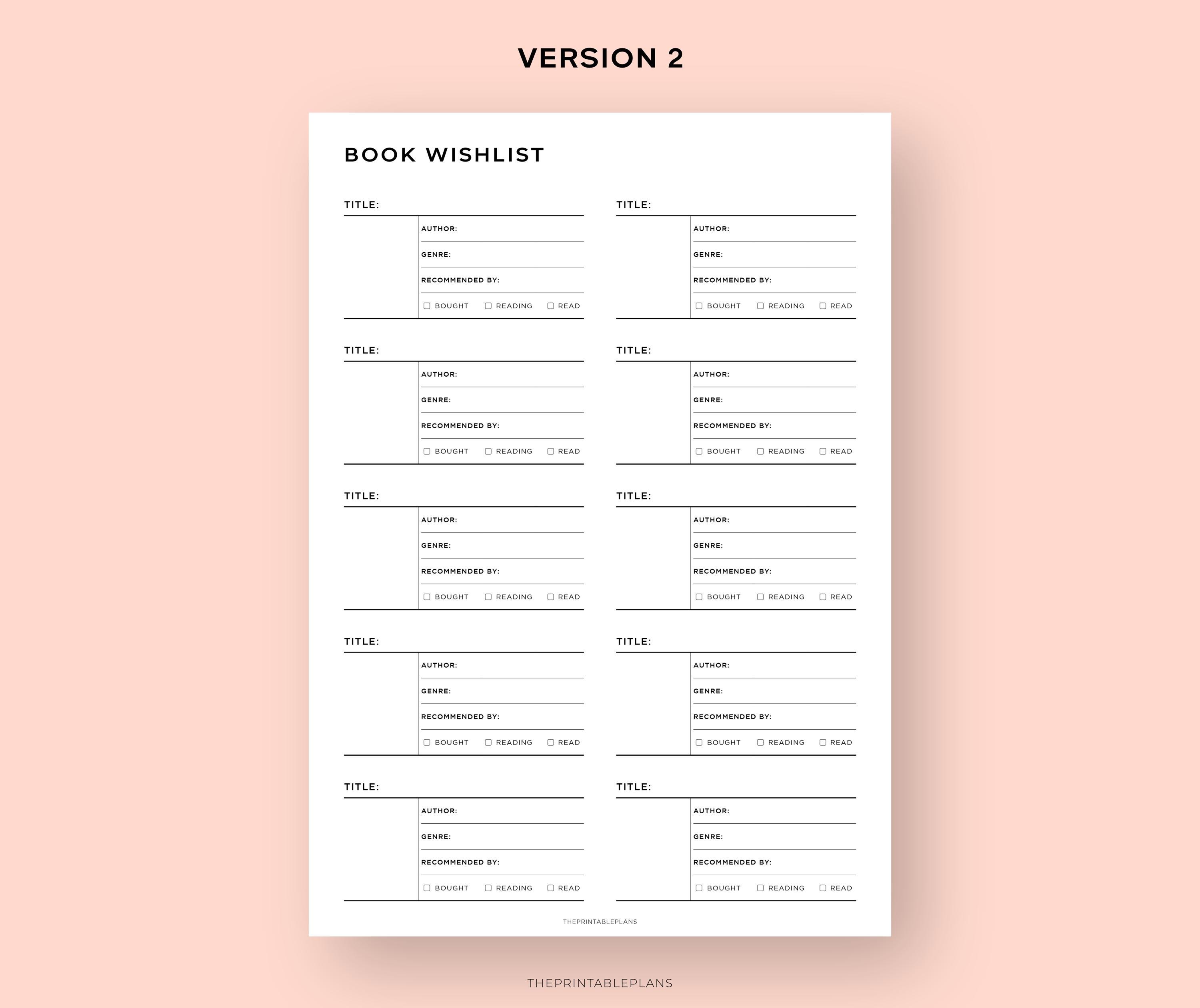 Book Wishlist Printable Template, Book Shopping Wishlist, Gift for Me ...