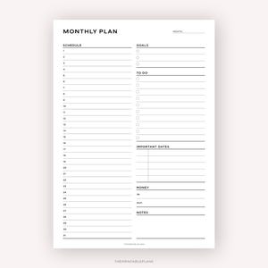 Month at a Glance Printable, Monthly Planner, Monthly Goal Planner, to ...