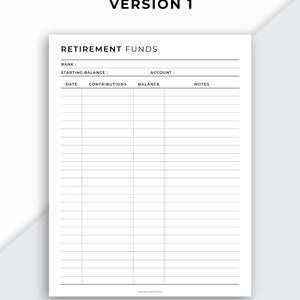 Retirement Funds Tracker Printable, Savings Planner, Contribution ...