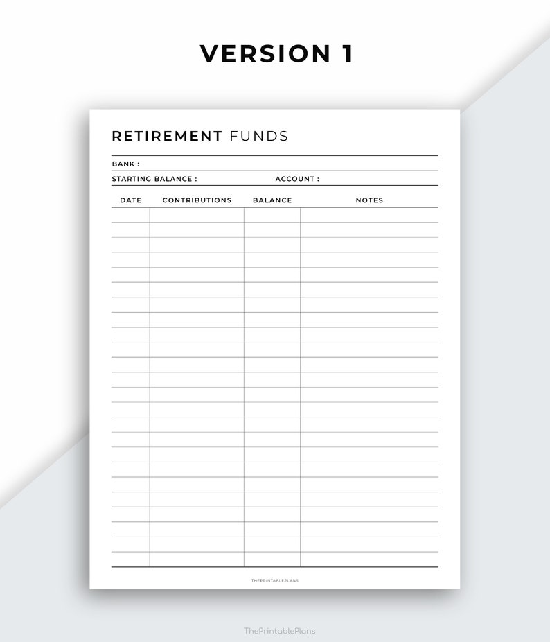 Retirement Funds Tracker Printable, Savings Planner, Contribution ...
