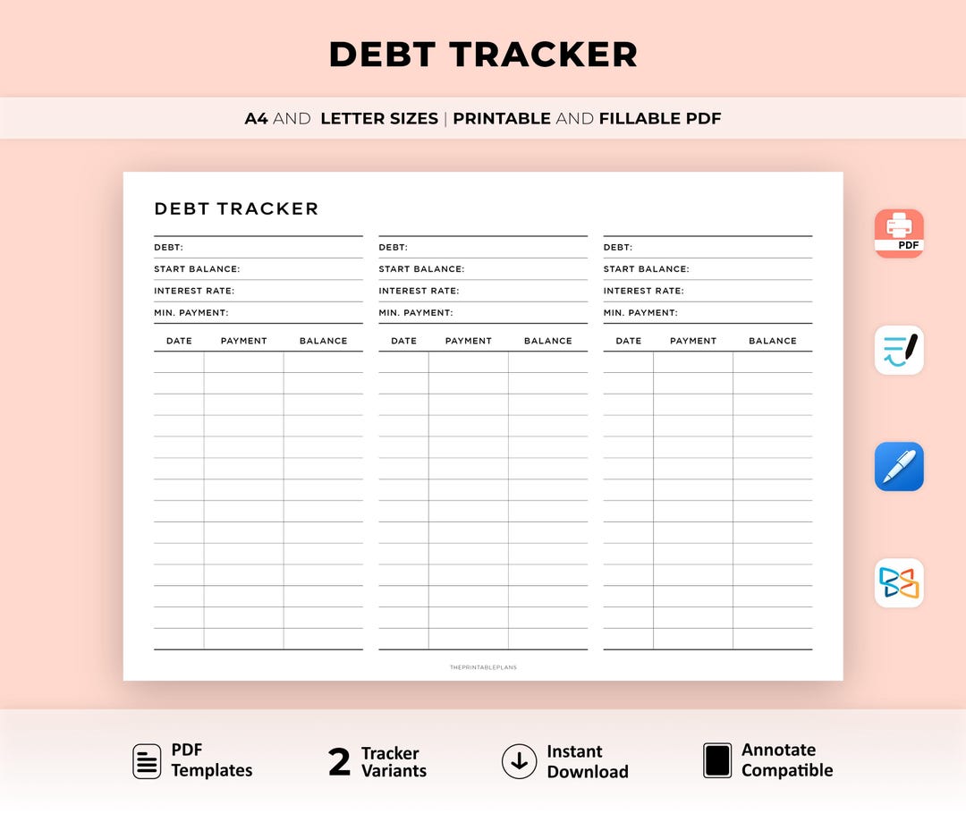Debt Tracker Printable Landscape, Debt Payoff Log, Debt Overview, Debt ...
