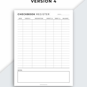 Checkbook Register Printable, Check Transaction Tracker, Checkbook ...