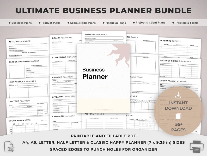 Printable Business Planner Bundle, Small Business, Product and Social ...