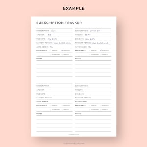 Subscription Tracker Printable, Membership Tracker, Subscription ...