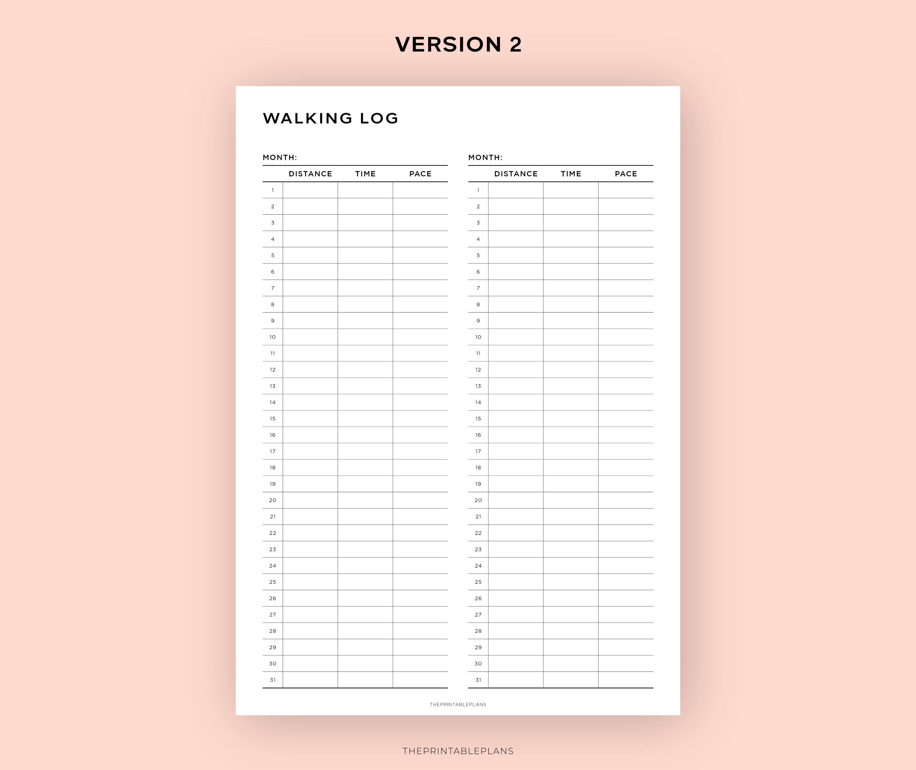 Walking Log Printable, Walking Tracker, Step Tracker, Health & Fitness ...