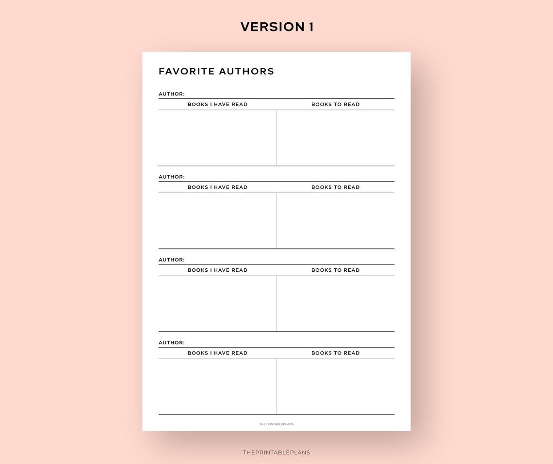 Favorite Author Tracker Printable, Track Author Names, Book Journal ...