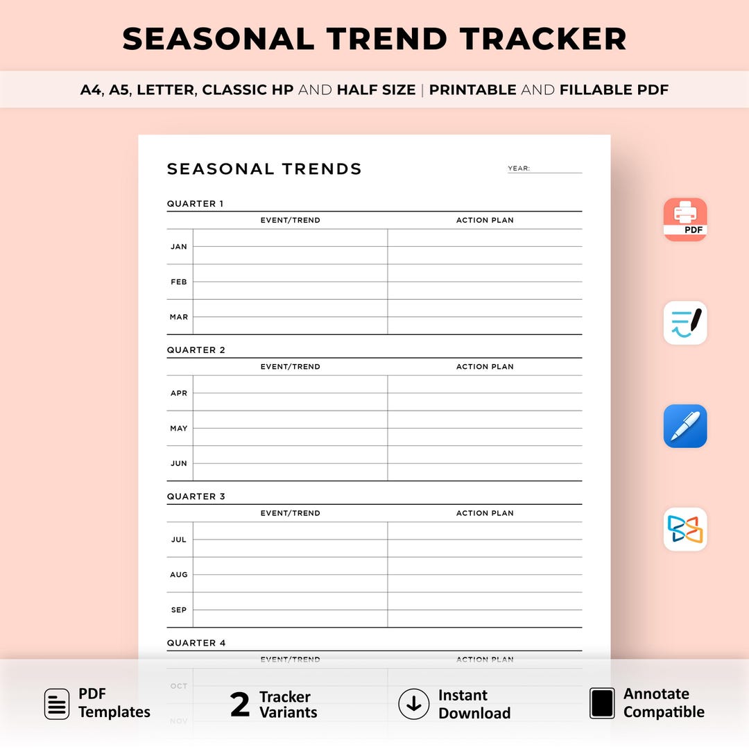 Seasonal Trends Printable, Trends Tracker, Year Notes, Seasonal Trends ...