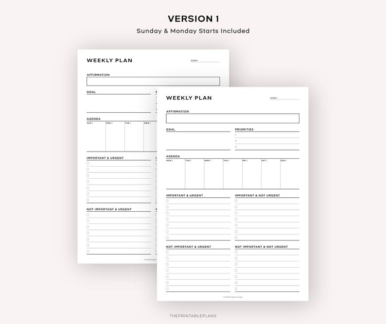Task Priority Matrix, Weekly Planner Printable, Weekly Productivity ...