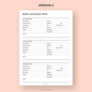 Bank Account Information Tracker, Bank Account Log, Bank Details, A4/a5 ...