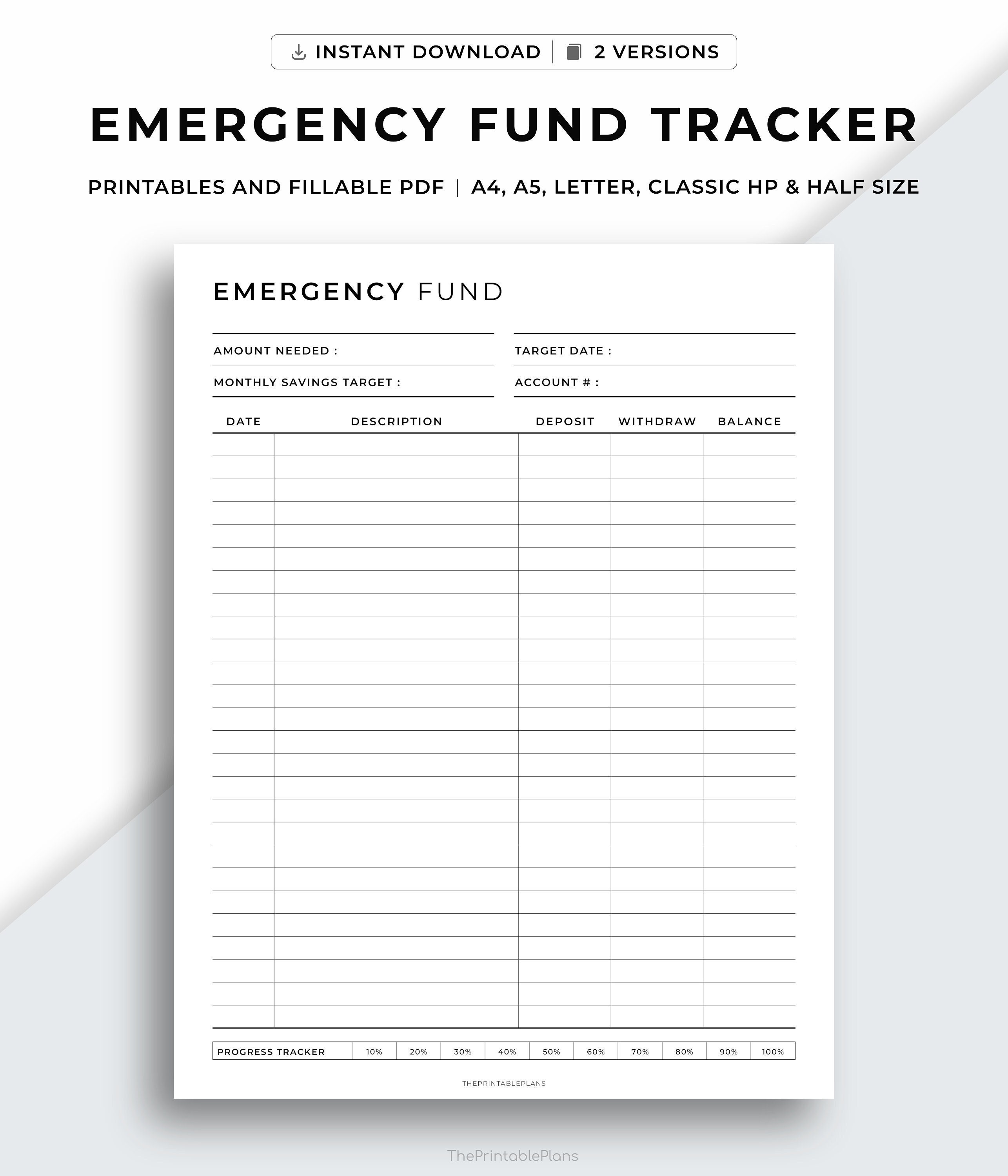 Emergency Fund Tracker Printable Emergency Fund Challenge - Etsy