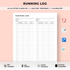 Monthly Running Log Printable, Running Tracker, Running Journal, Cardio ...