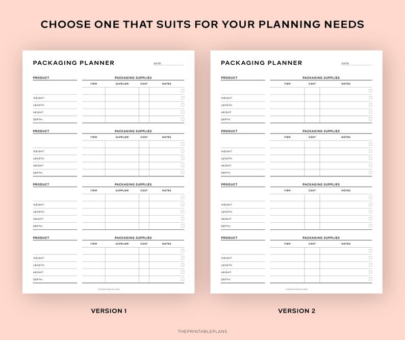 Packaging Planner Printable, Small Business Plan, Packaging Supplies ...