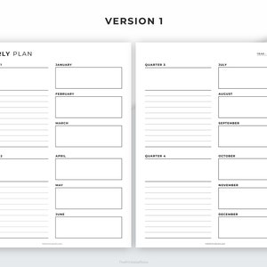 Yearly Planner Printable, Quarterly Goals, Annual Overview, Tasks ...