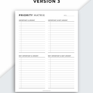 Priority Matrix Printable, Decision Matrix, Eisenhower Matrix, My ...