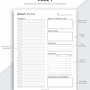 Daily Planner Printable, 24 Hour Planner, Daily Goal Planner, 30 Minute ...