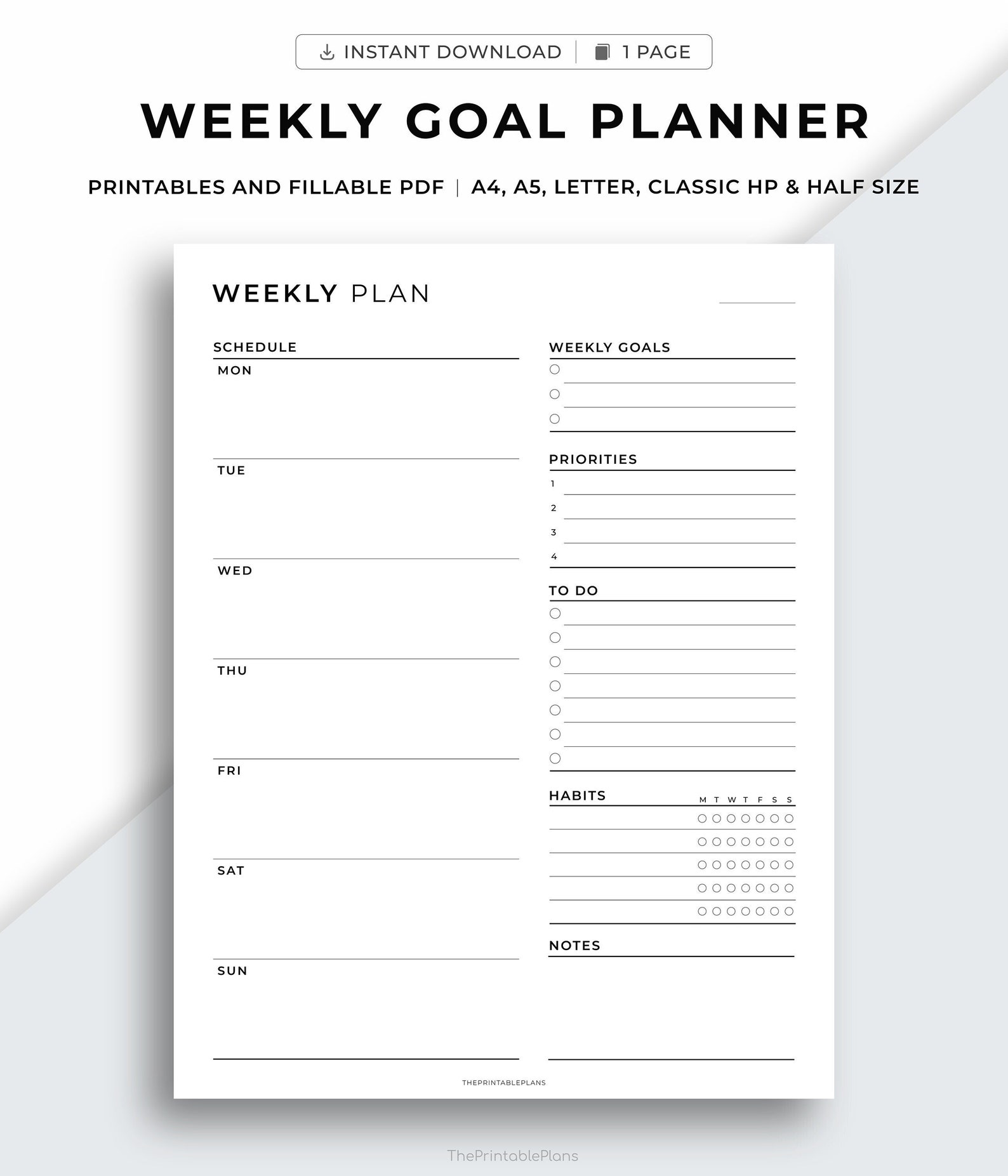 Printable Weekly Goal Planner Weekly Goal Planner Printable - Etsy