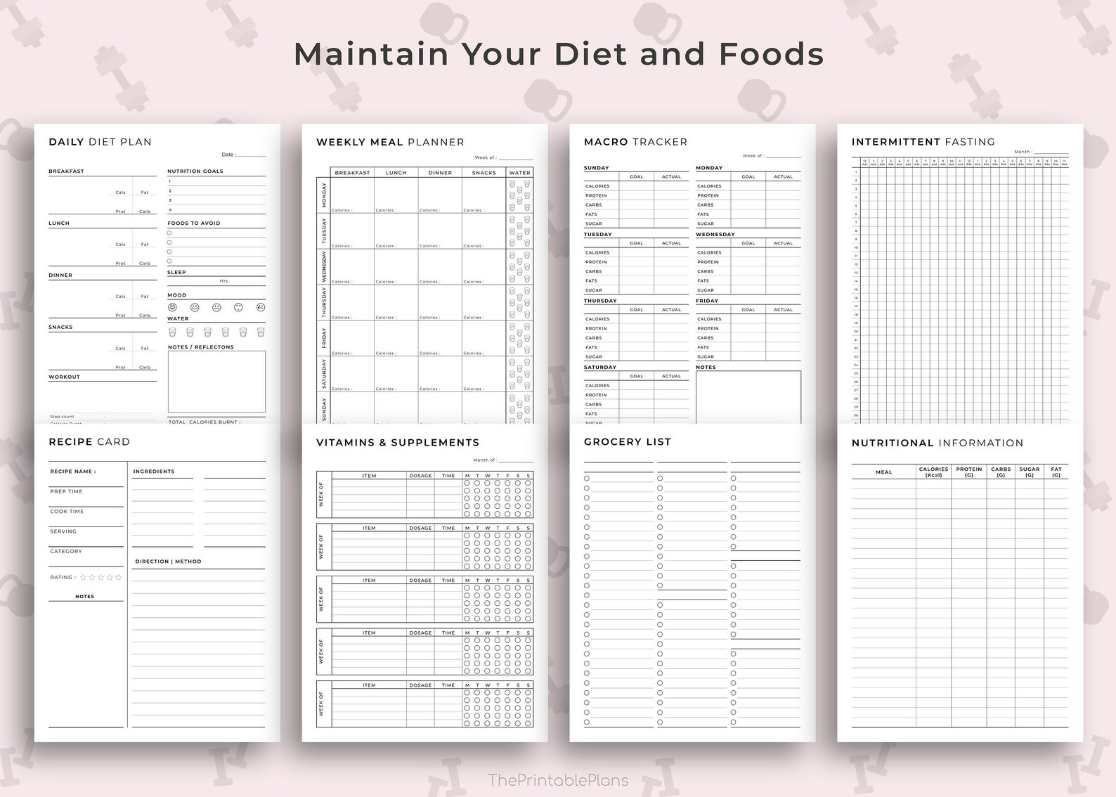 Printable Health and Fitness Planner Bundle Fitness Journal - Etsy