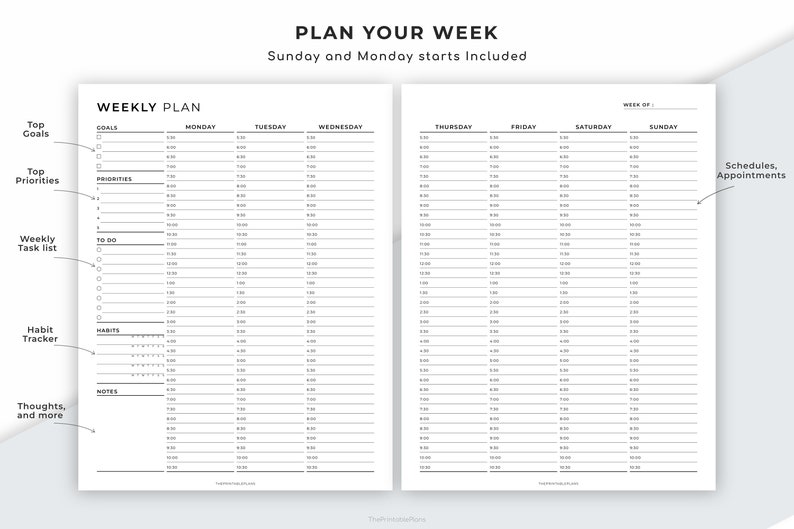 Weekly Hourly Planner Printable, Weekly Schedule, Daily Planner ...