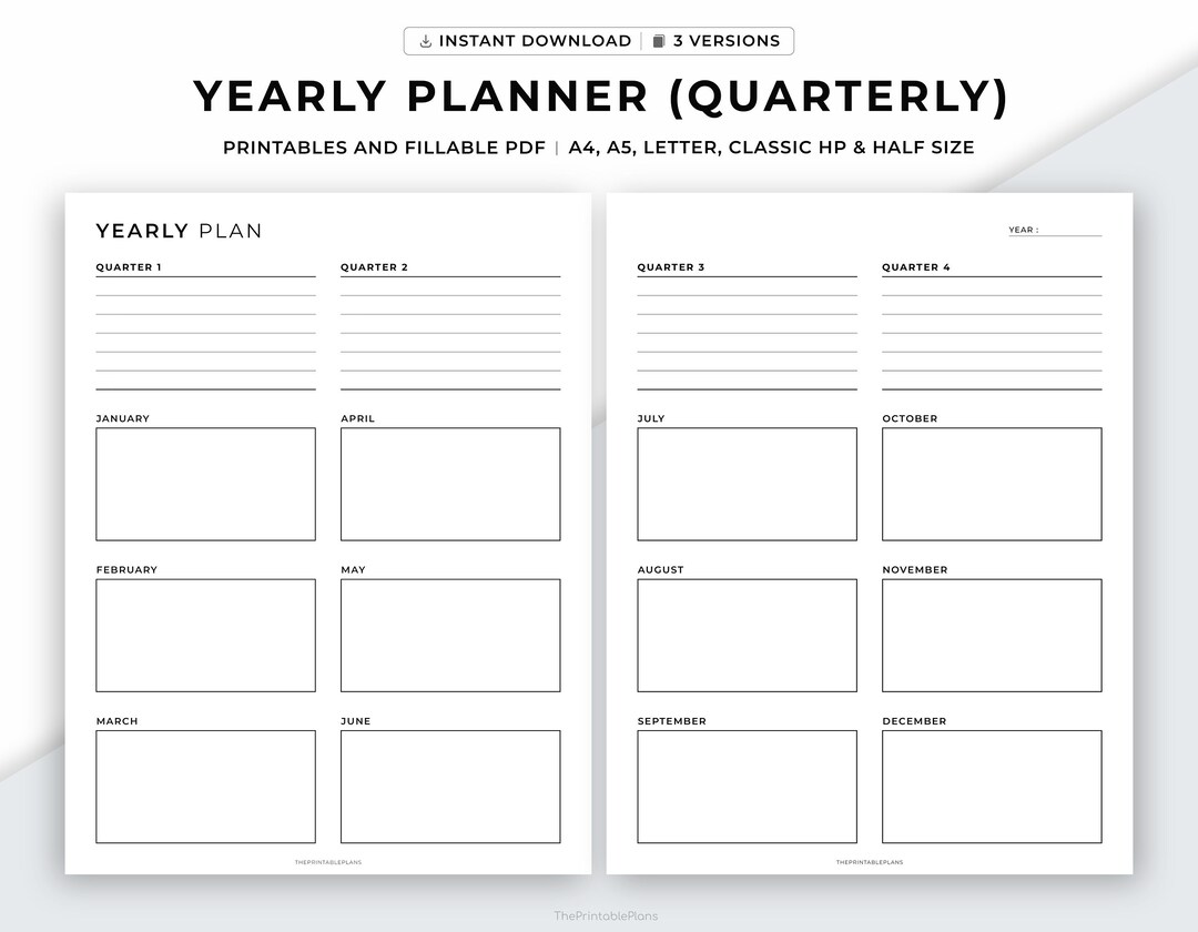 Yearly Planner Printable, Quarterly Goals, Annual Overview, Tasks ...