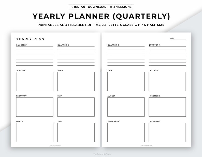 Yearly Planner Printable, Quarterly Goals, Annual Overview, Tasks ...