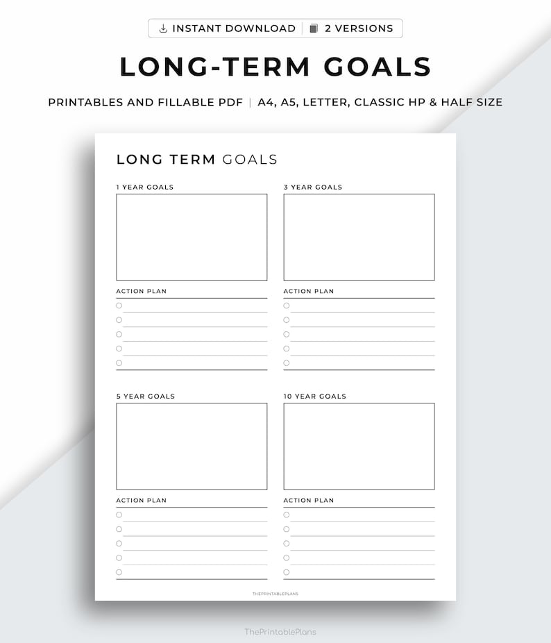 Long Term Goal Planner Printable, Goal Setting, Productivity Planner ...
