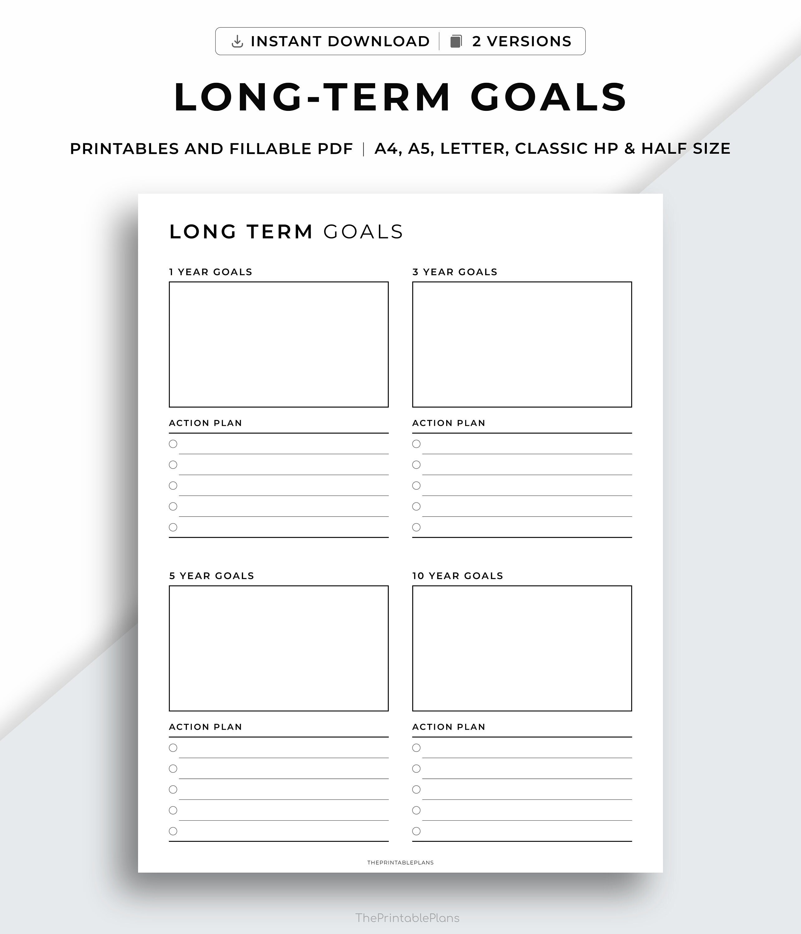 Long Term Goal Planner Printable, Goal Setting, Productivity Planner ...