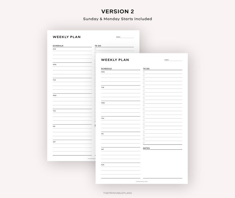 Simple Weekly Planner, Weekly to Do List, Weekly Agenda, Week at a ...