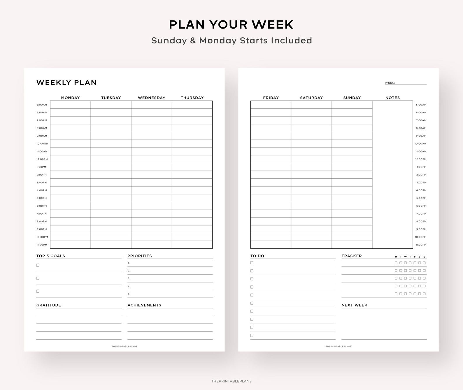 Weekly Schedule Two Pages, Weekly Planner Printable, Productivity ...