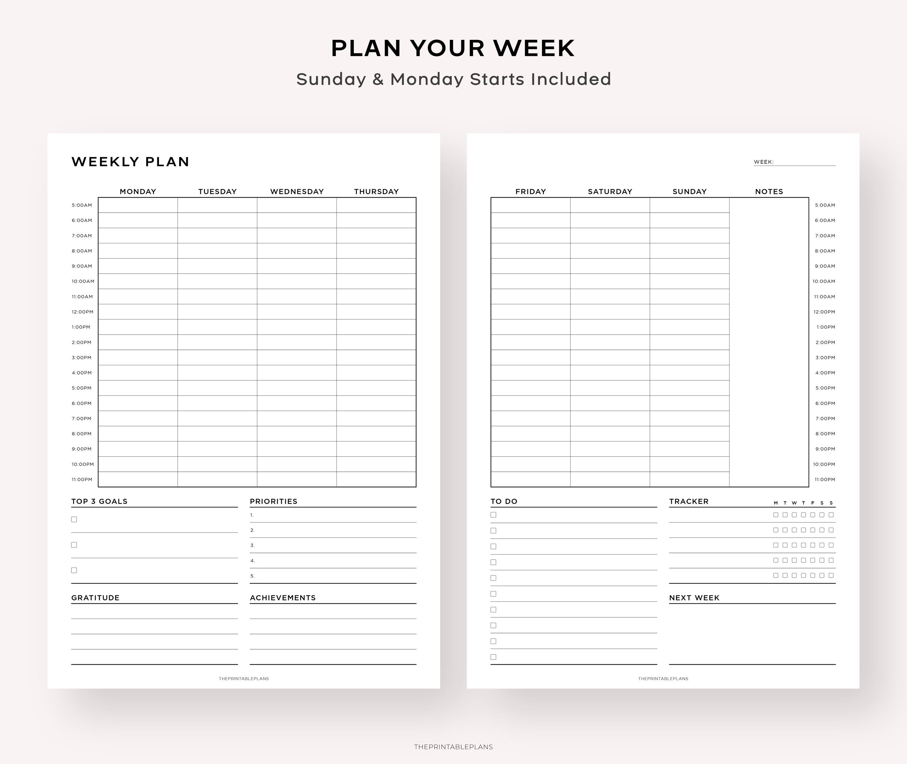 Weekly Schedule Two Pages, Weekly Planner Printable, Productivity ...