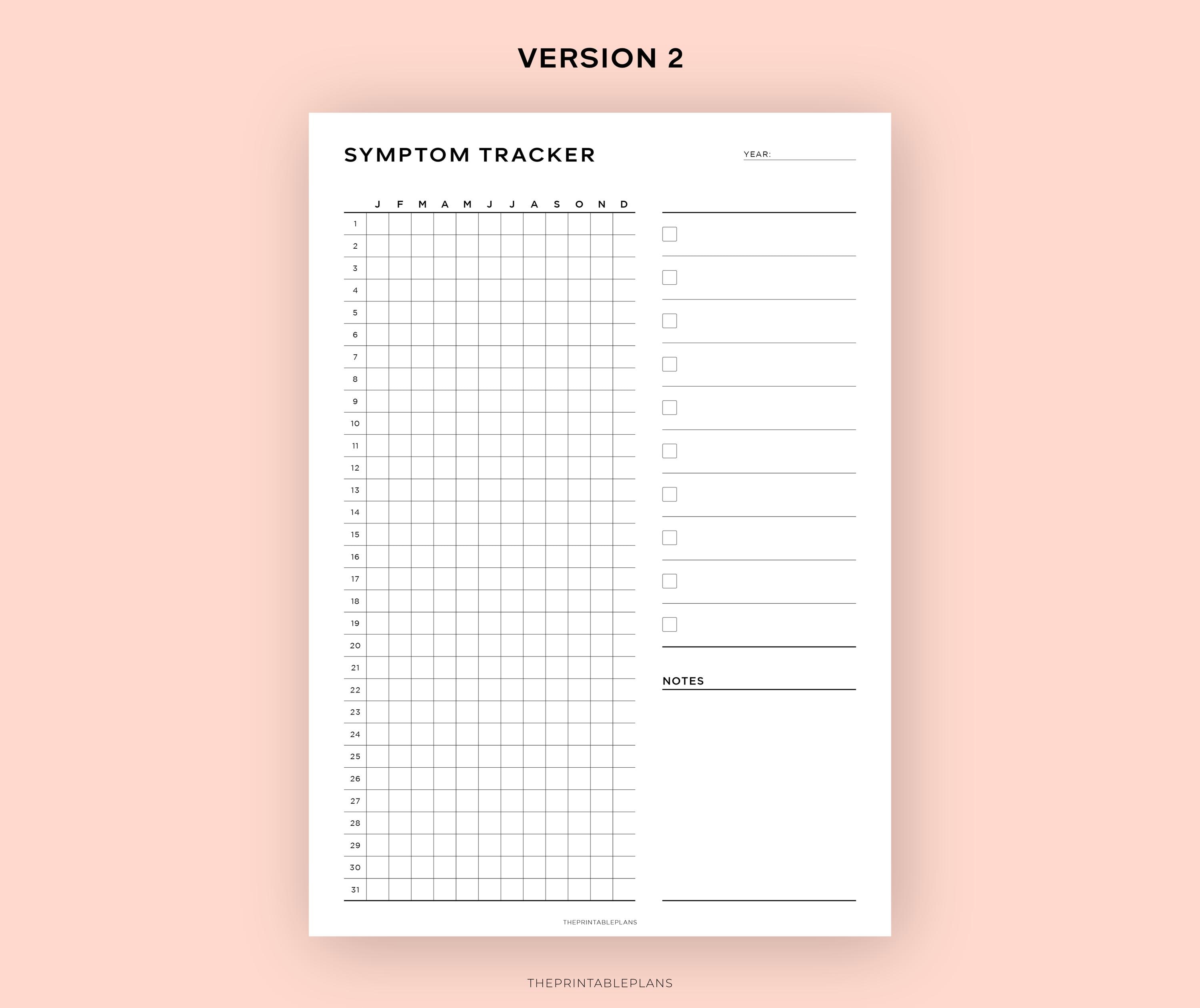 Symptom Tracker Printable, Symptoms Journal, Medical Planner, Pain ...