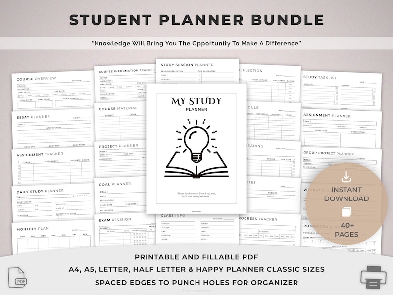 Printable Planner Printable Student Planner Bundle Study - Etsy Australia