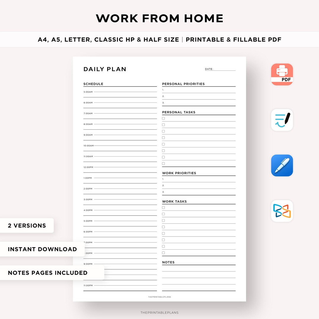 Work From Home Planner Printable, Office Organizer, Daily Planner ...