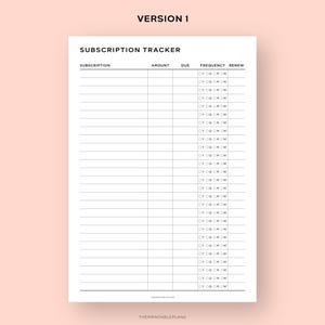 Subscription Tracker Printable, Membership Tracker, Subscription ...