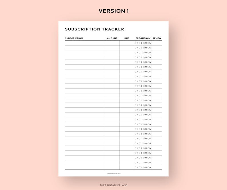 Subscription Tracker Printable, Membership Tracker, Subscription ...