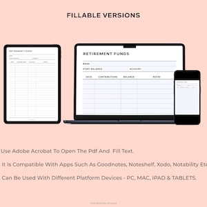 Retirement Funds Tracker Printable, Savings Planner, Contribution ...