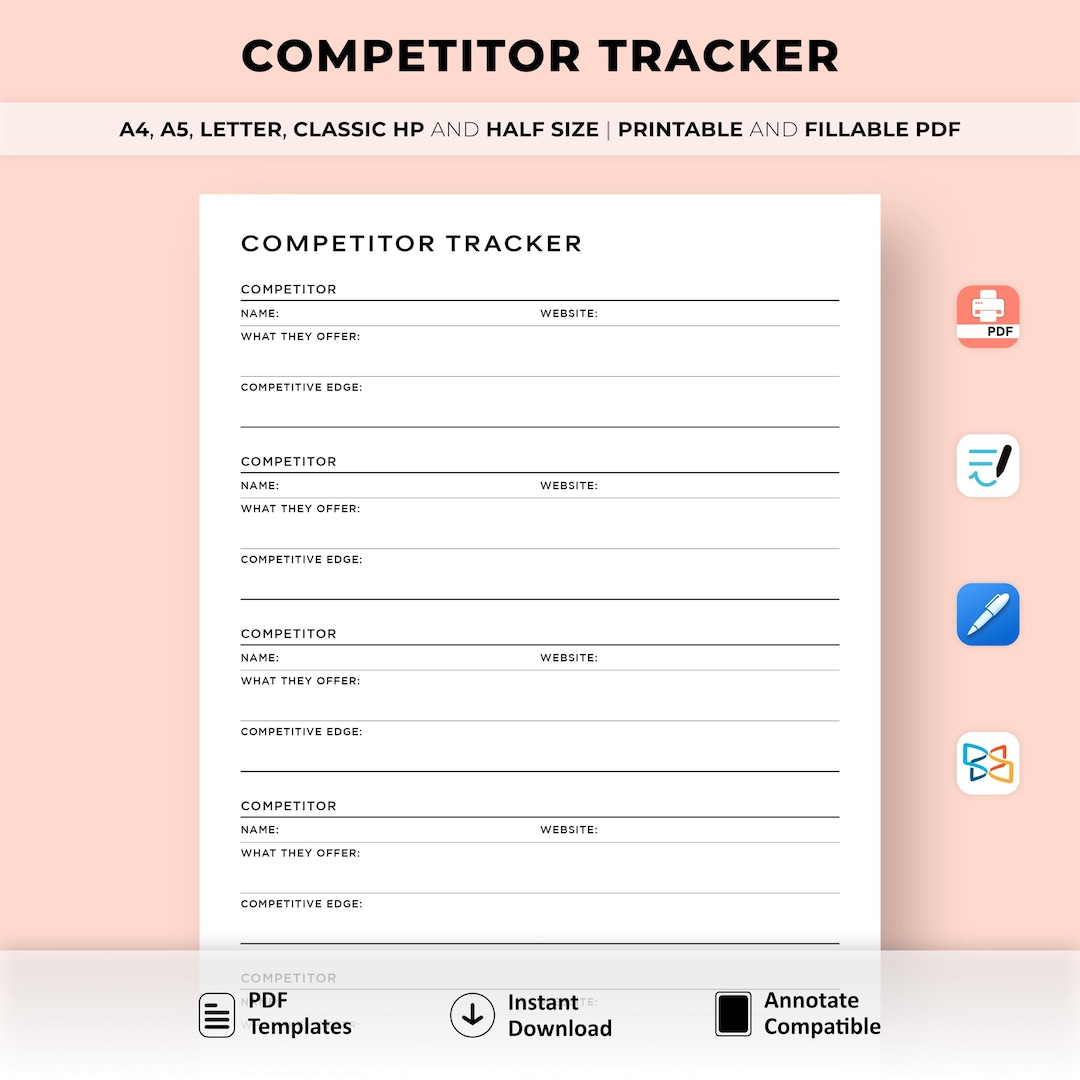 Competitor Tracker Printable, Competitor Analysis Template, Business ...
