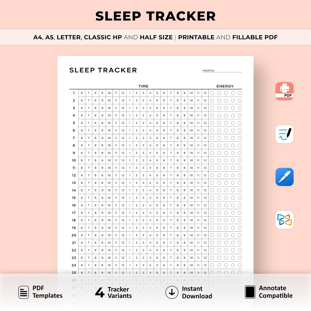 Sleep Tracker Printable, Sleep Quality Journal, Monthly Sleep Log ...
