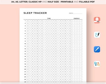 Sleep Tracker Printable/notetaking Apps, Monthly Sleep Log, Sleep ...