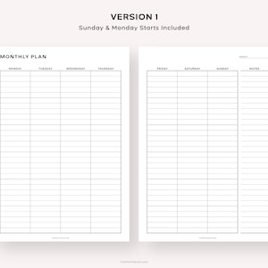 Lined Monthly Planner Printable, Month on 2 Pages, Monthly Calendar ...