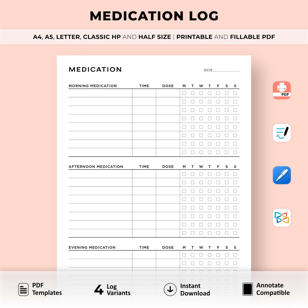 Medication Tracker Printable, Daily Medication Log, Medication Intake ...