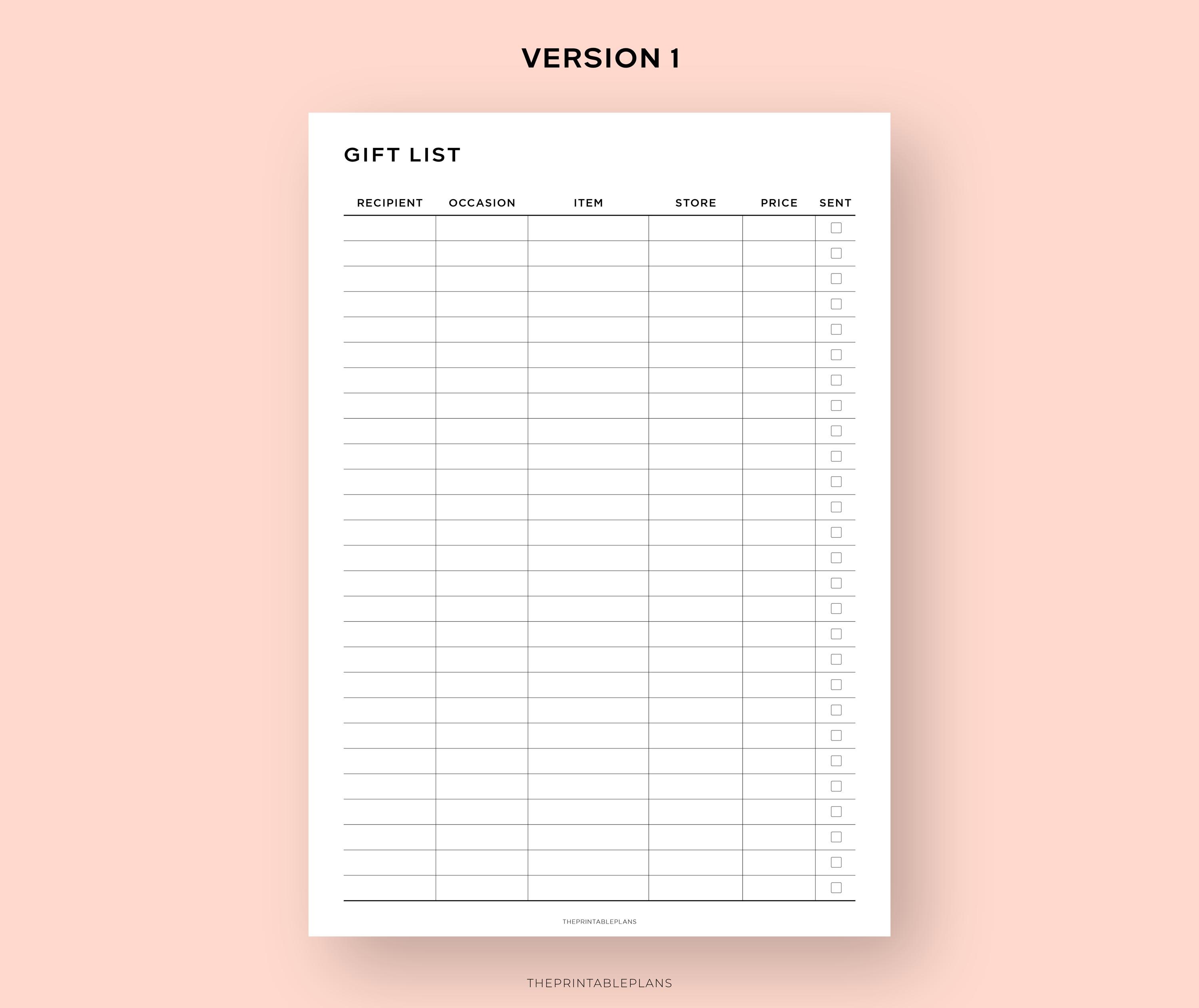 Simple Gift List Planner Printable, Gift Ideas, Gift Tracker, Gift ...