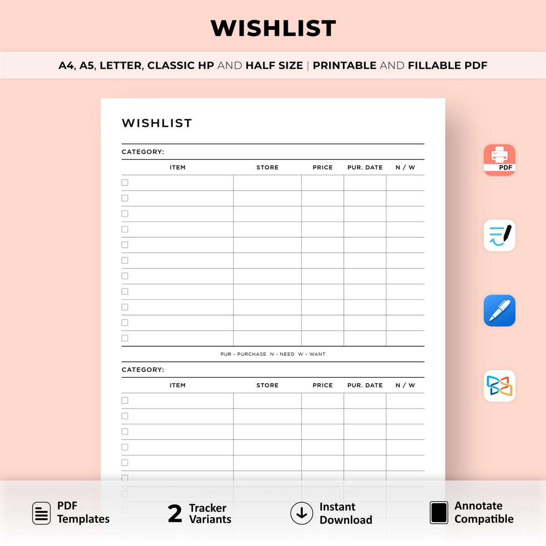 Wishlist Page Printable, Holiday Wishlist Template, Birthday Wishlist ...